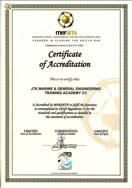 JTK Marine Engineering - Certificate