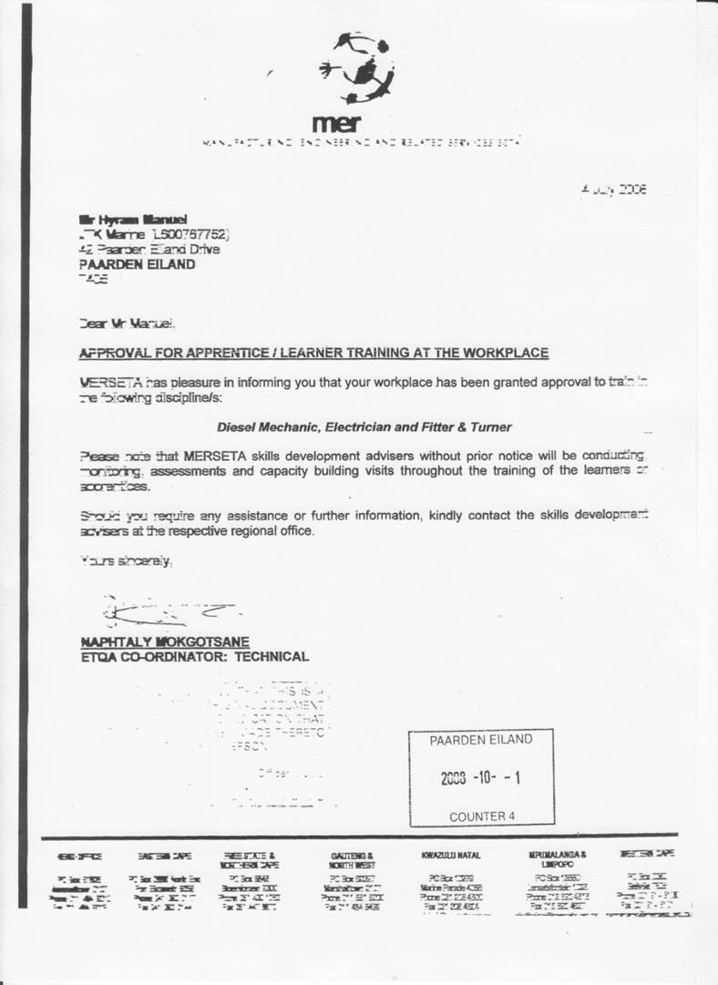 JTK Marine Engineering - Certificate